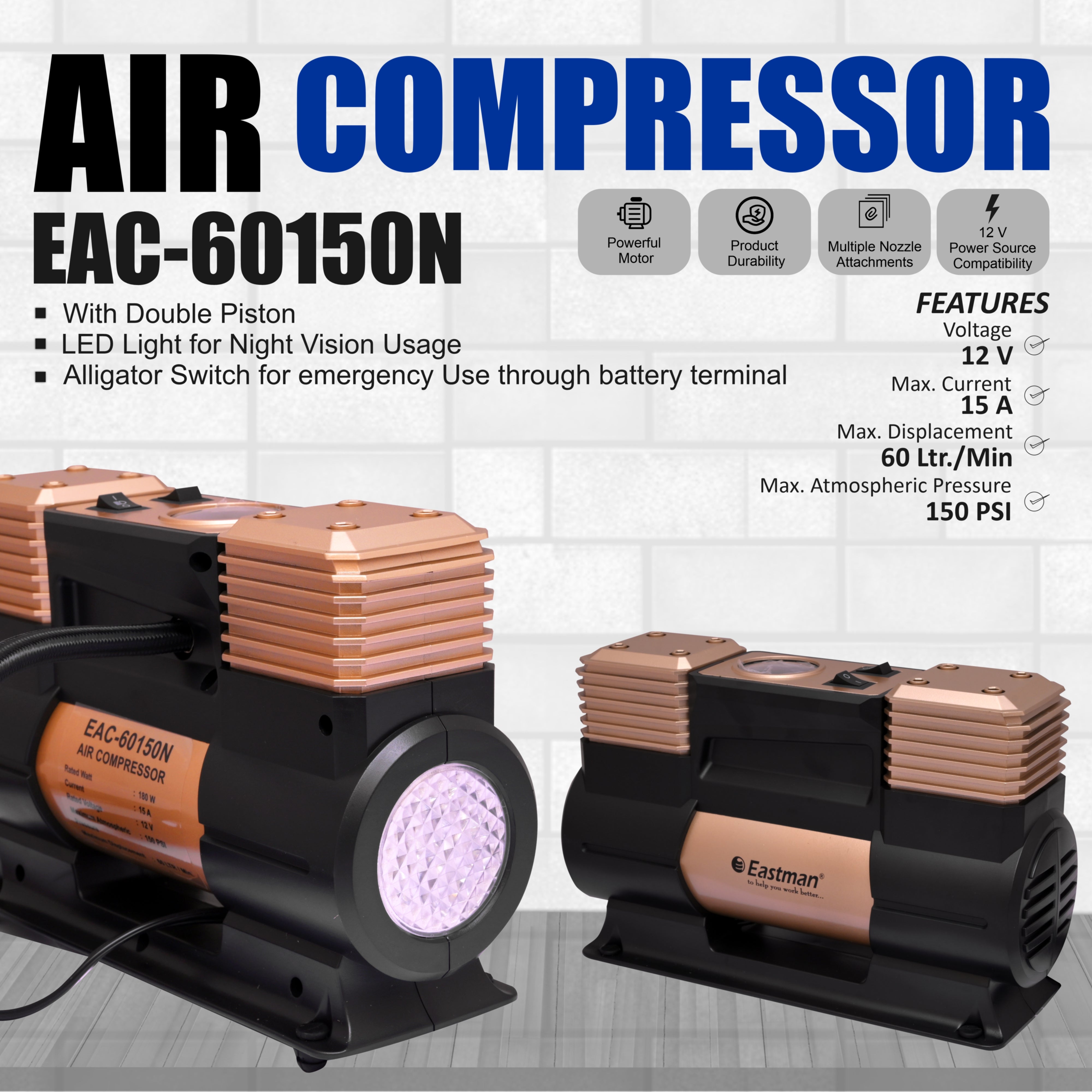Buy Best Air Compressor with 60L/Min , 150 PSI, 12V (EAC-60150N ...