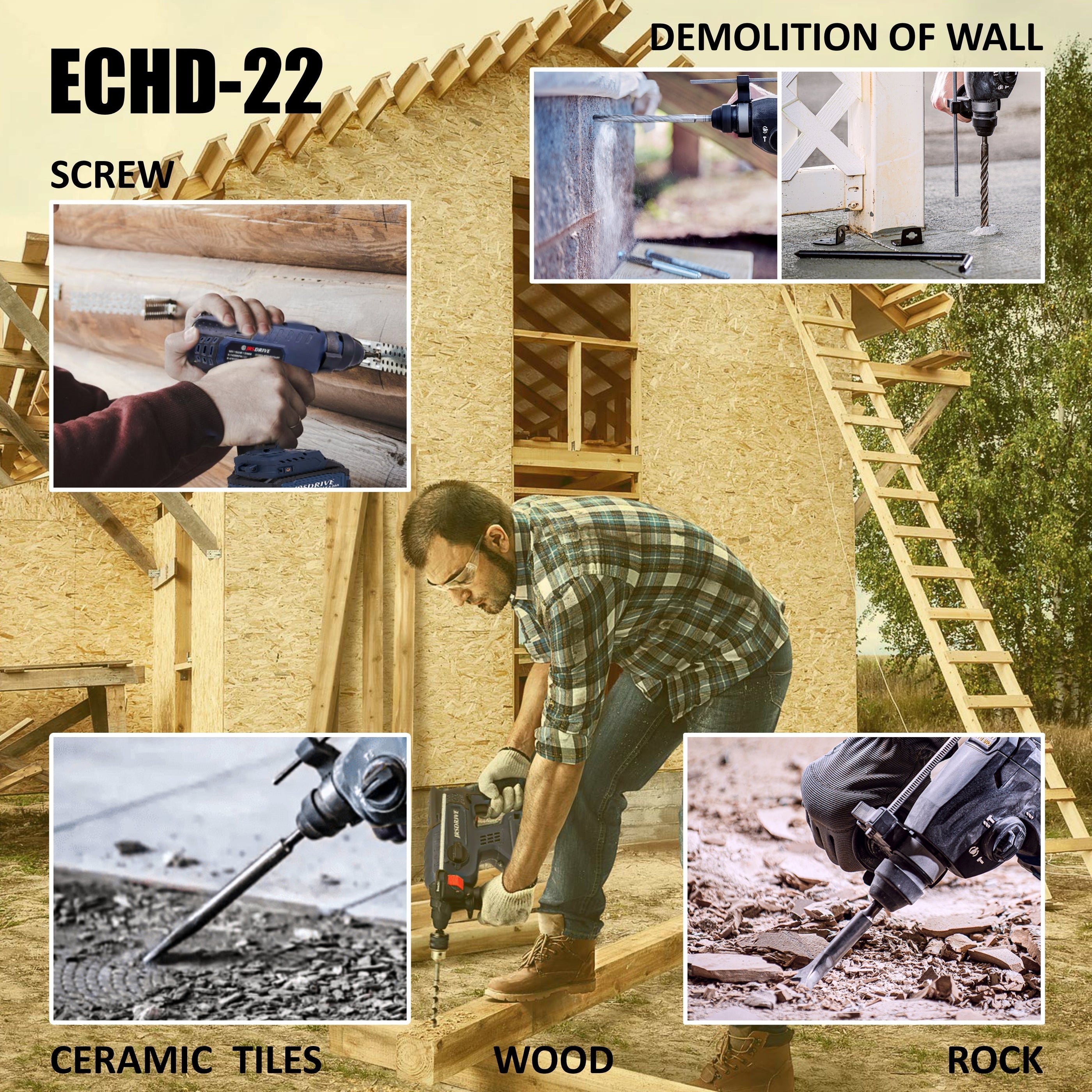 Eastman JRS Cordless Rotary Hammer Drill Machine - 500W Power, 140 RPM ...