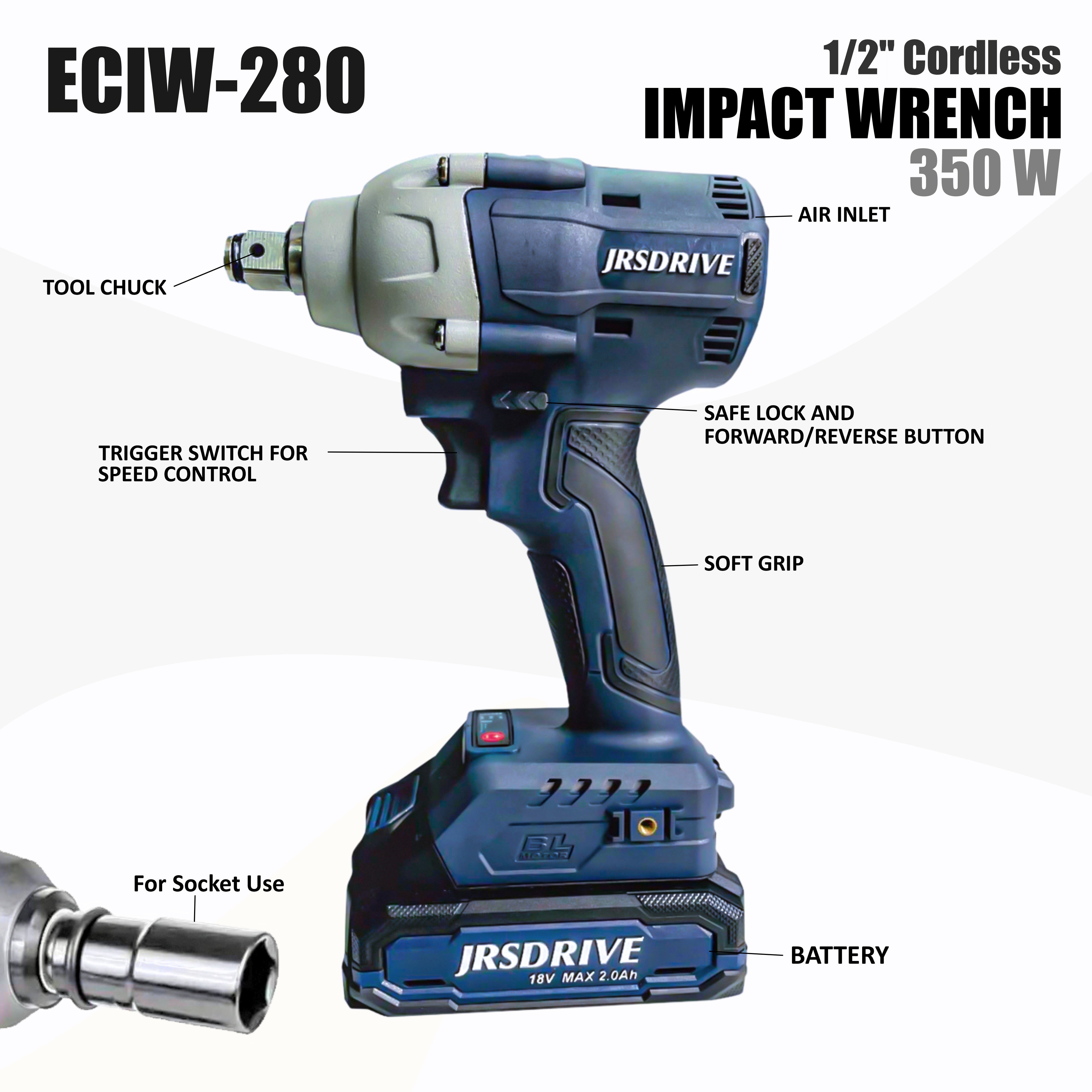 Buy JRS Drive 1/2" Cordless Impact Wrench-280Nm, ECIW-280 - Eastman Cast & Forge Ltd