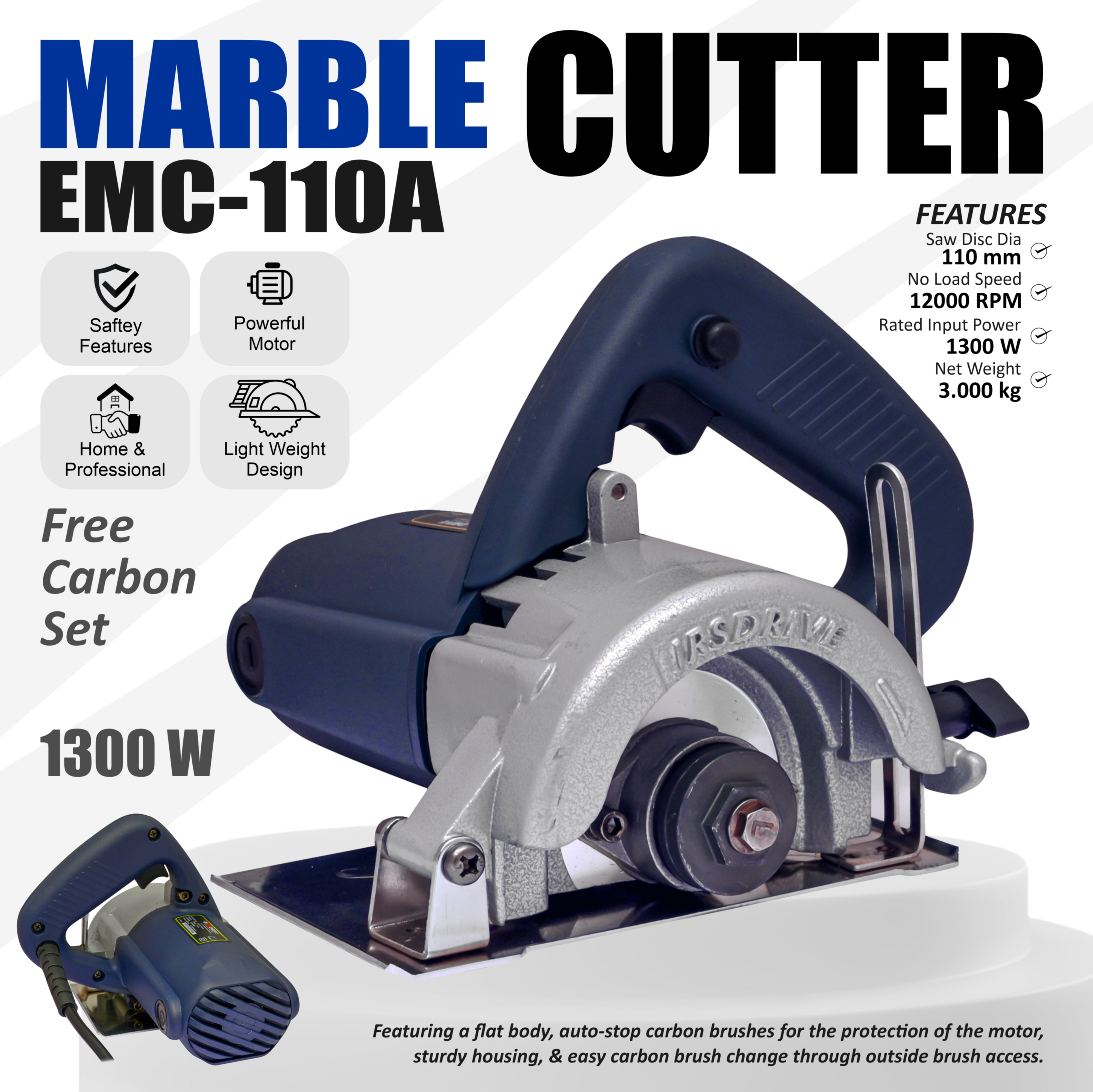 Buy 1300W Electric Marble Cutter - 12000 RPM, 110mm Disc - Eastman Cast ...