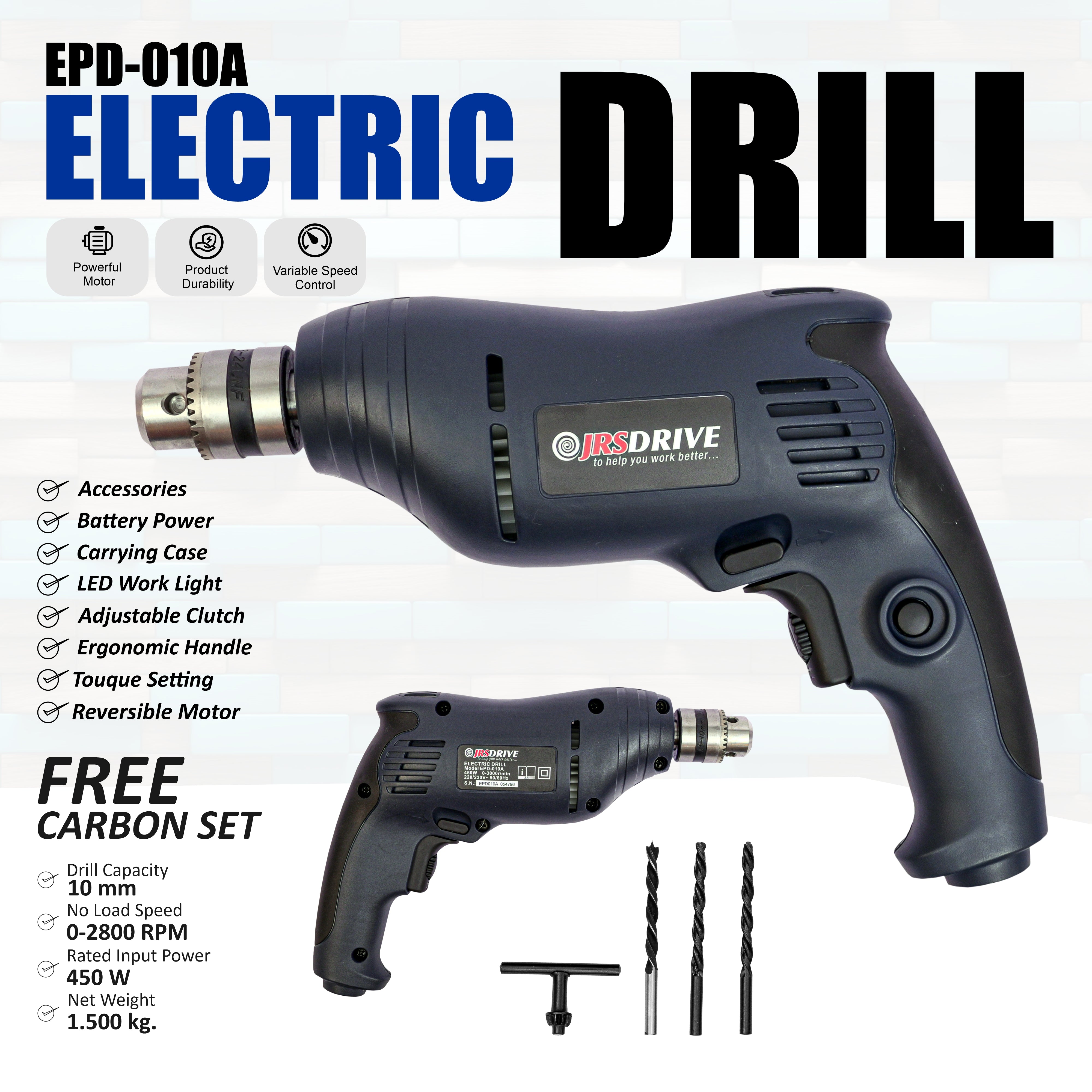 JRS DRIVE Electric Drill Machine, Capacity 10mm EPD010A - Eastman Cast ...