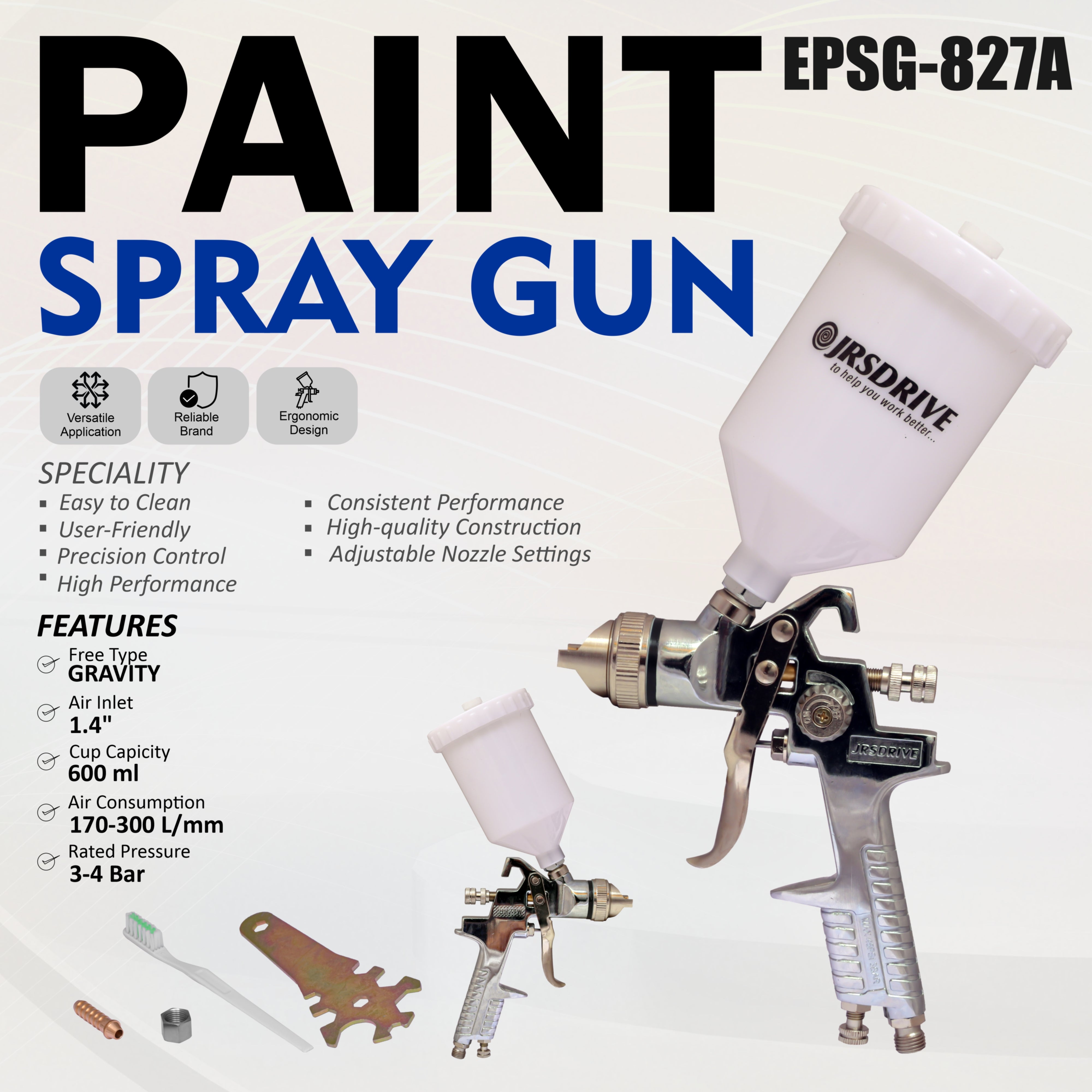 Buy Paint Spray Gun Machine - 600ml, 1.4mm Inlet, 170/300 L/min Air ...
