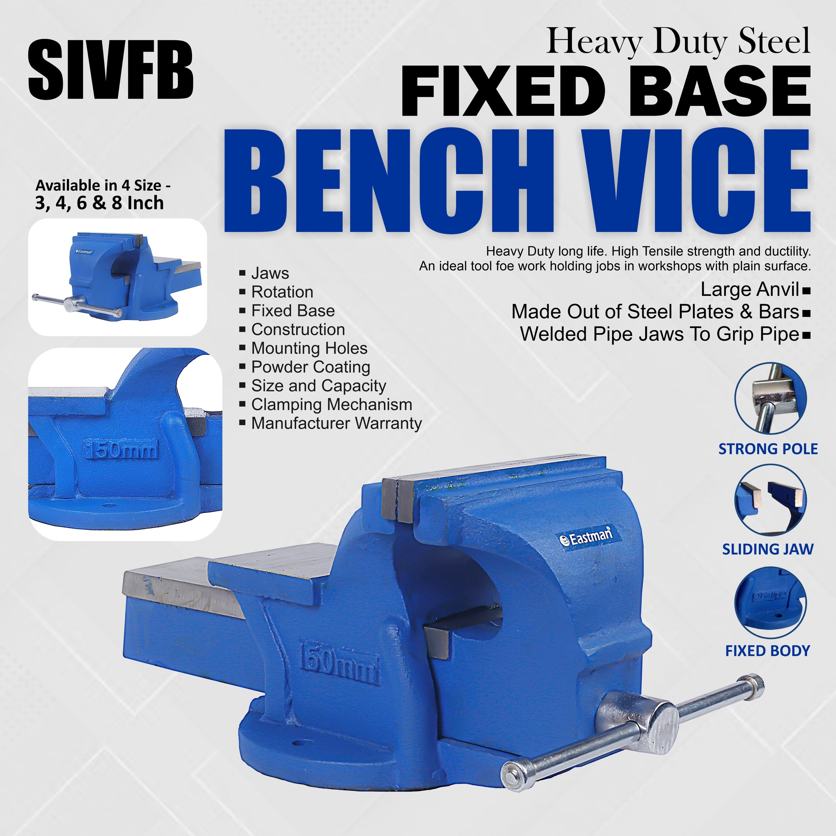 Eastman S.G. Casting Vice Fix Base Painted Body Harden Tamped Jaw: 4 I ...