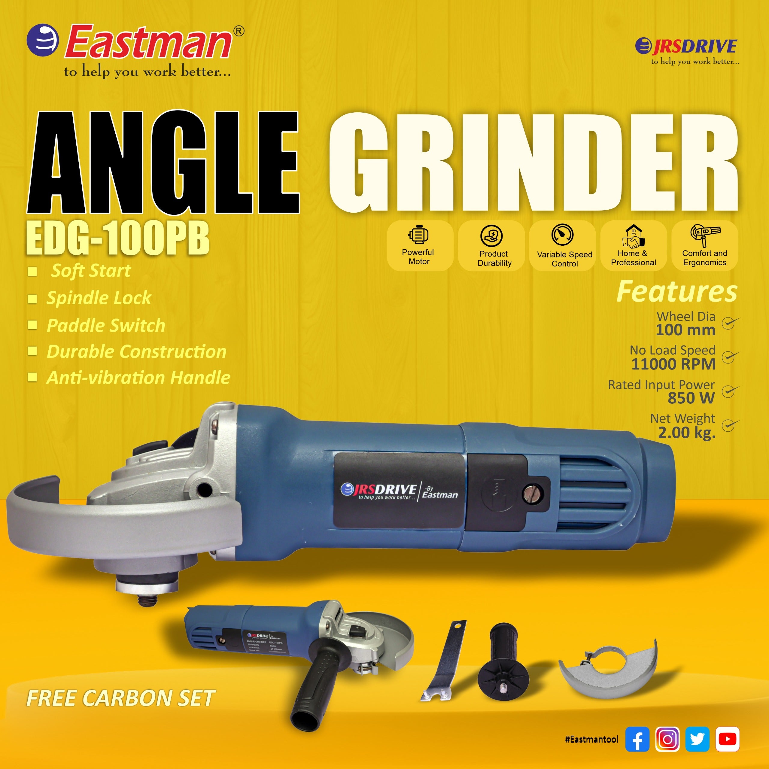 Buy Angle Grinder with Wheel Dia 100 mm, Speed 11000 Rpm - EDG-100PB ...