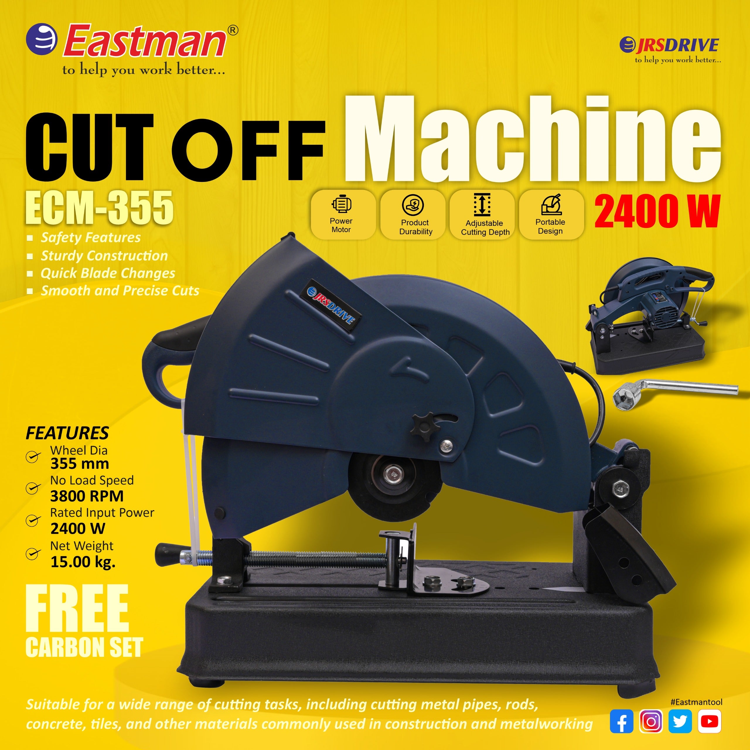 JRS Cut Off Machine ,2400W, Speed 3800 RPM, Dia 355 Mm (ECM-355 ...