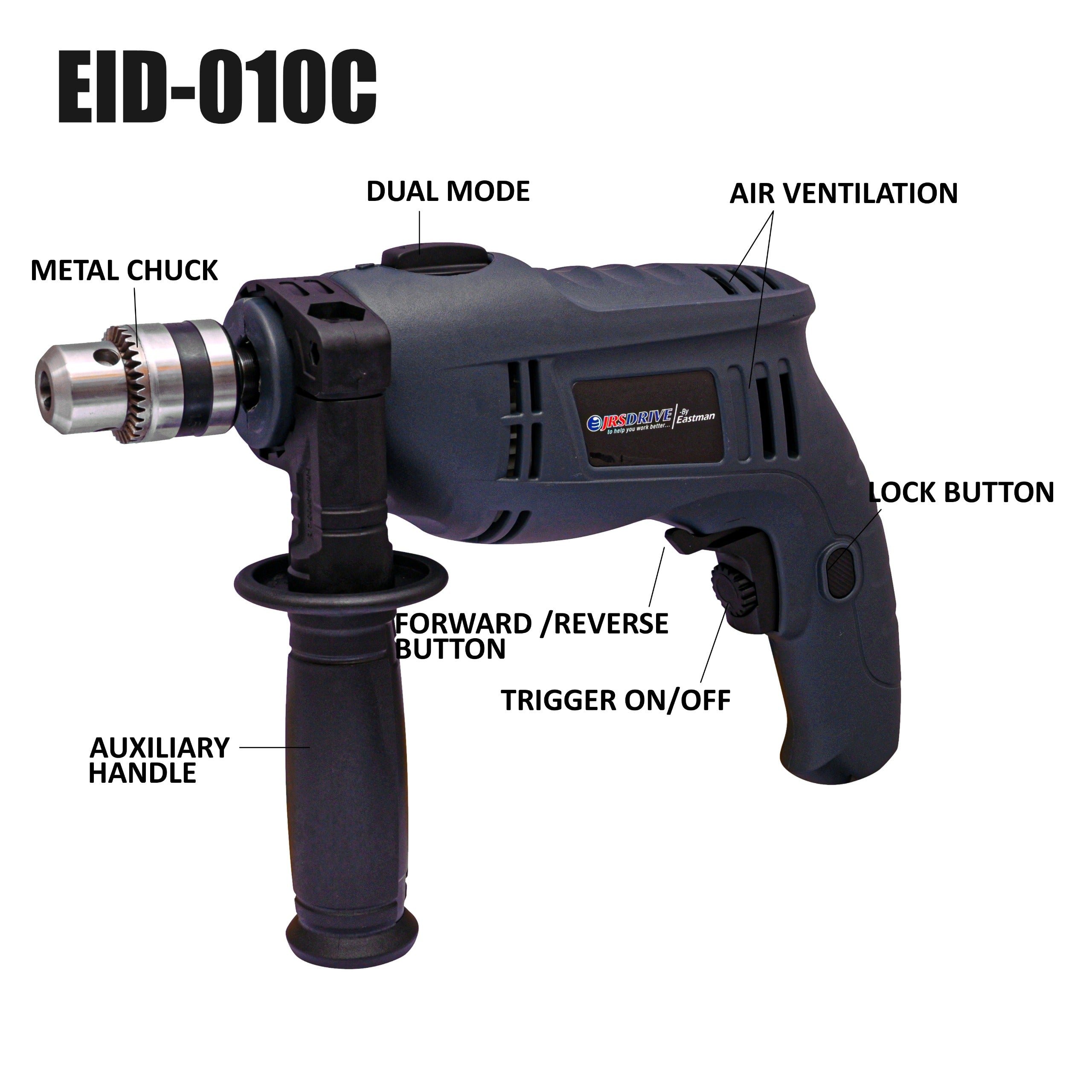 Buy EID-010C Impact Drill Machine with Capacity 10mm, No Load Speed-2900RPM - 550W - Eastman ...